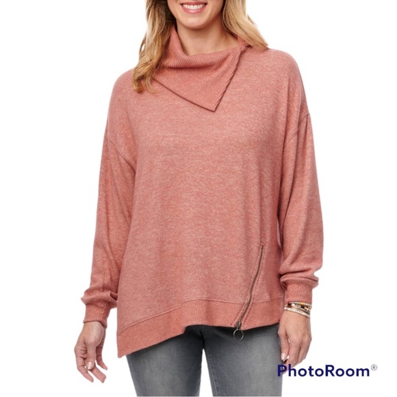 Democracy | Tops | Democracy Womens Red Cowl Asymmetrical Zip Hem Knit ...